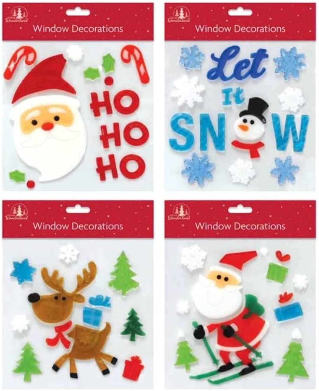 Festive Wonderland Set of 4 Multicoloured Christmas Window Gel Clings ...