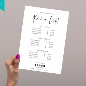Black Price List Template Editable Price Sheet Small - Etsy Canada