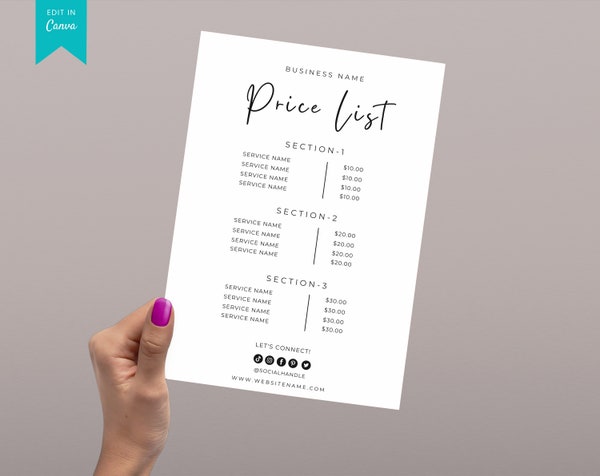 Black Price List Template Editable Price Sheet Small - Etsy Canada