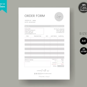 Editable Order Form Template Printable Small Business Order - Etsy