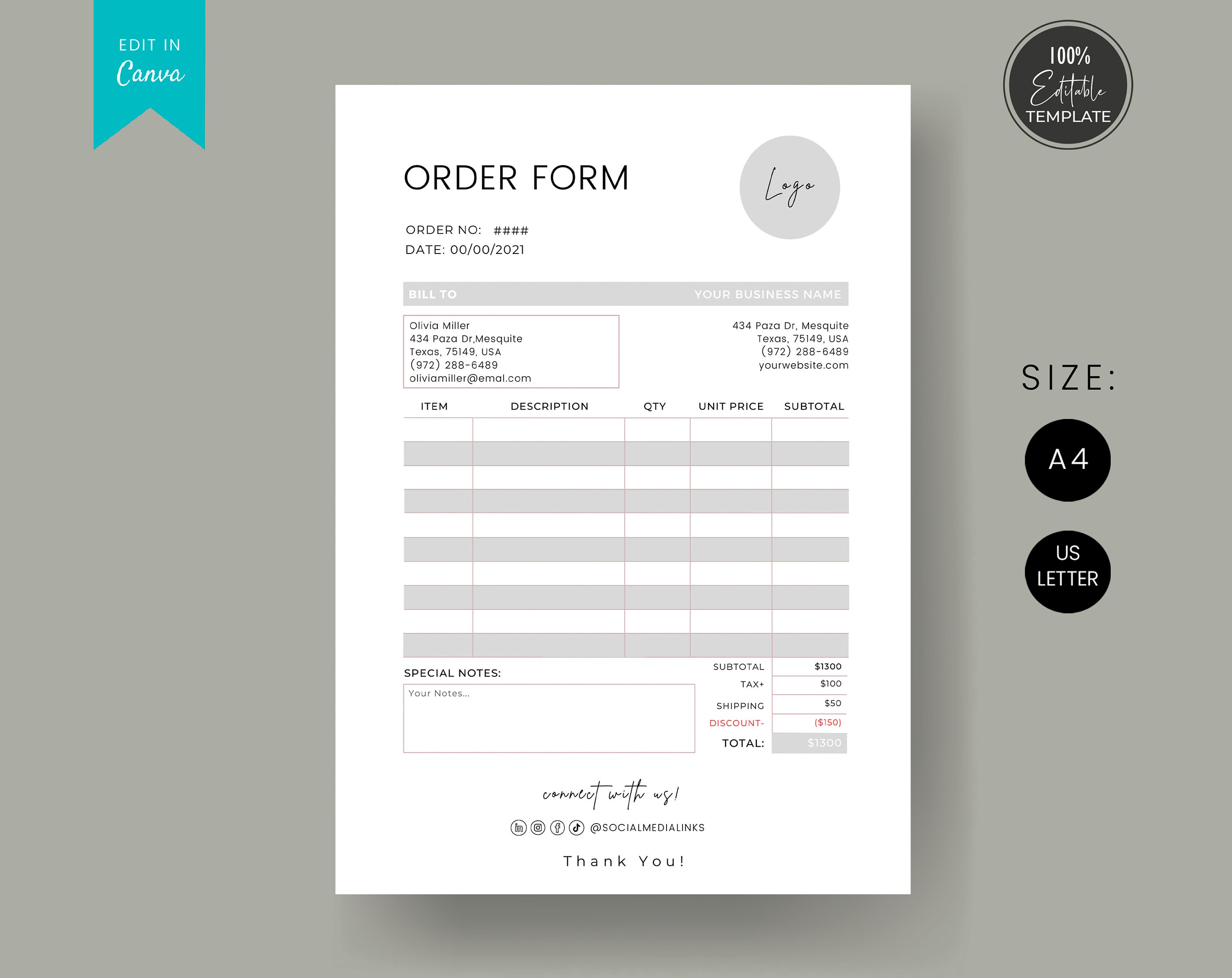 Editable Order Form Template Printable Small Business Order - Etsy