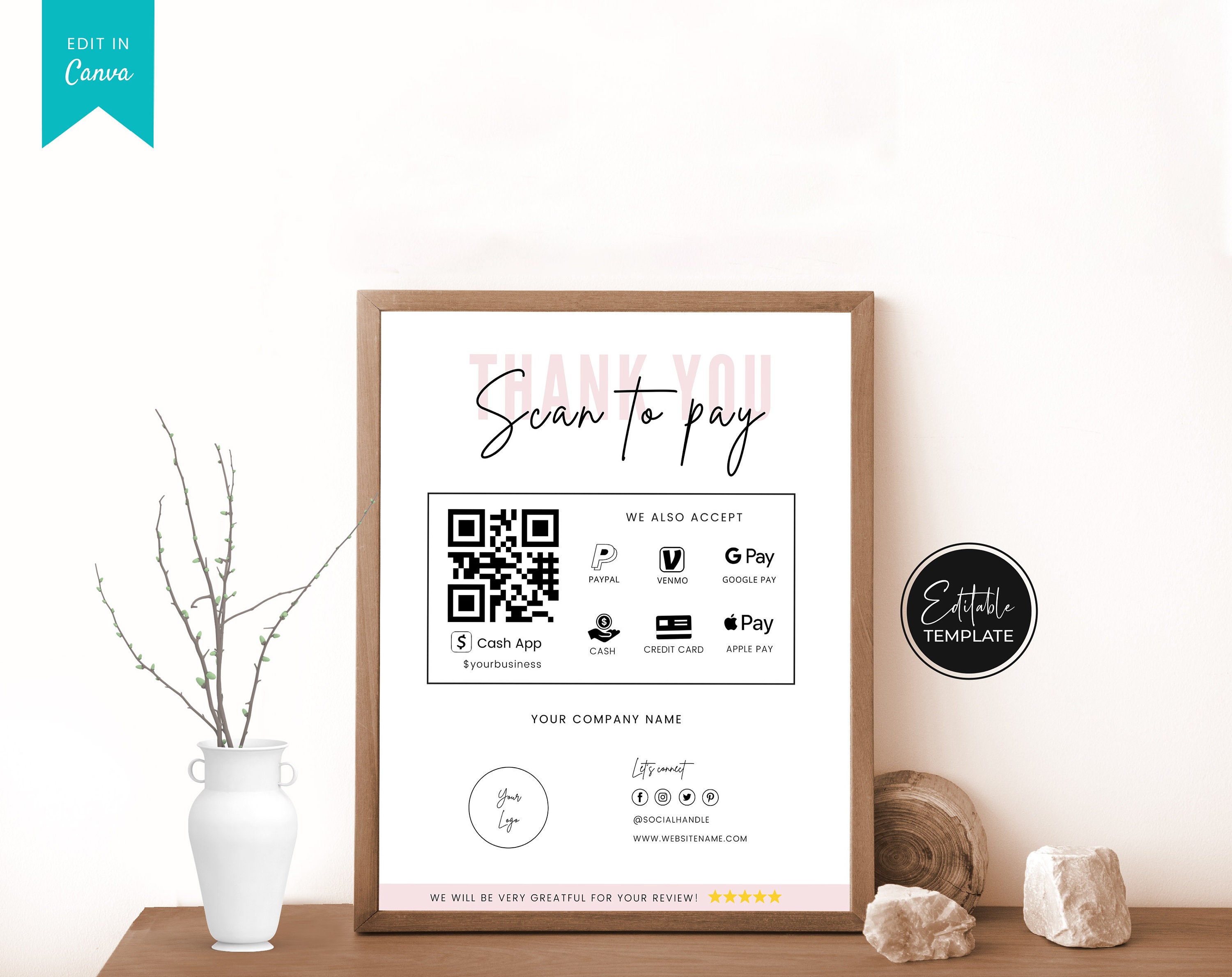 Editable Scan to Pay Sign Printable Scan to Pay Template QR - Etsy Canada