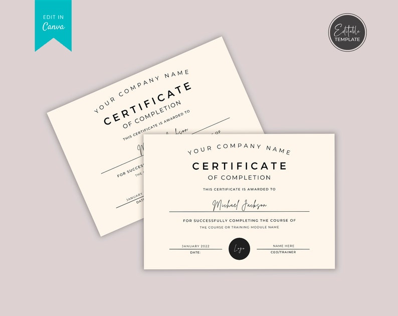 DIY Certificate of Completion Template Editable Printable | Etsy Australia