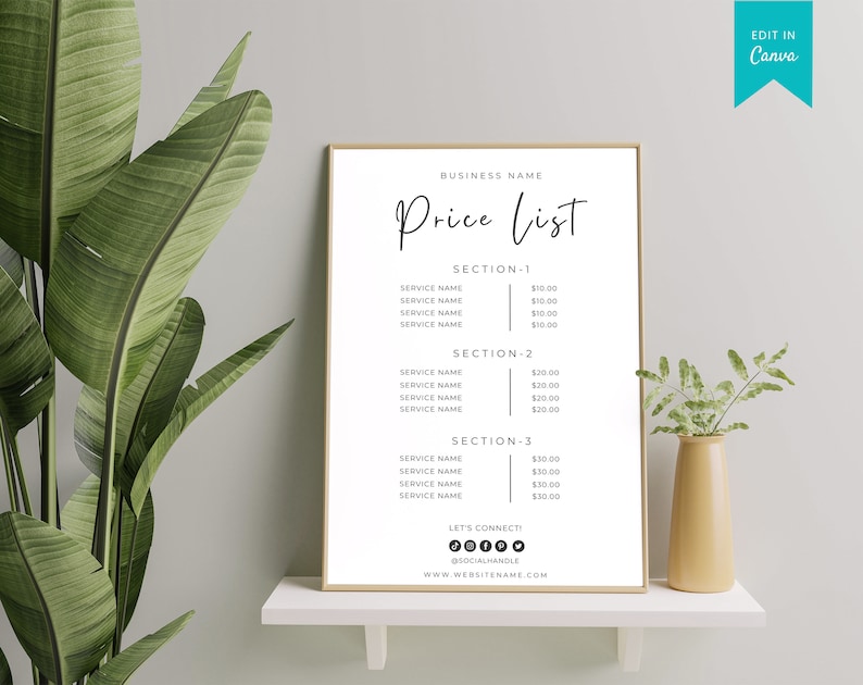 Editable Price List Template Printable Price Sheet Small - Etsy