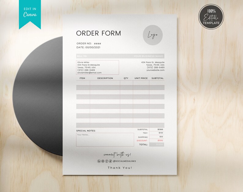 Editable Order Form Template Printable Small Business Order - Etsy