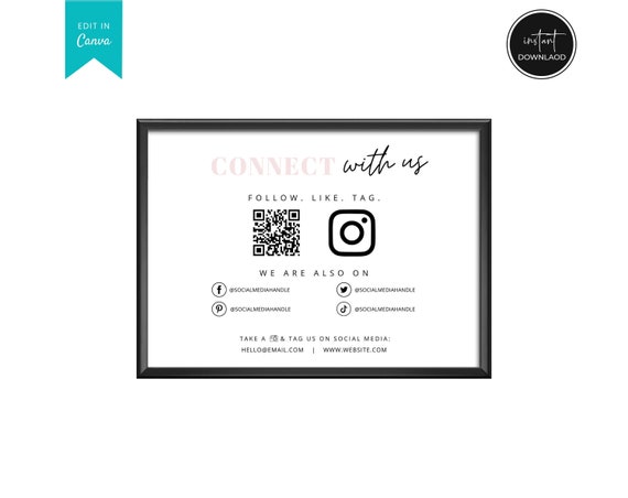 QR Code Social Media Sign Template Connect With Us Sign | Etsy