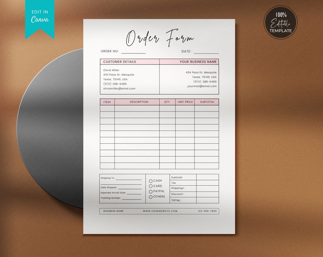 Editable Order Form Template Printable Small Business Order - Etsy