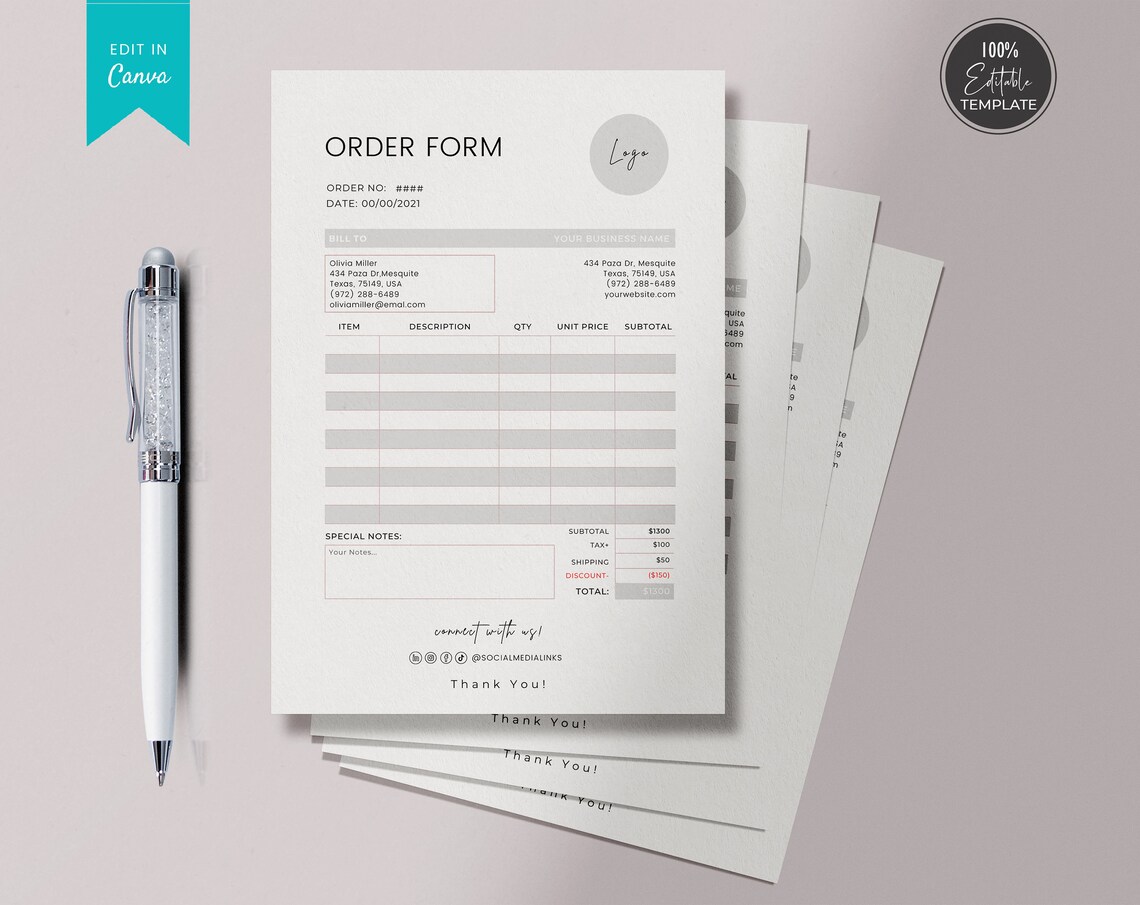 Editable Order Form Template Printable Small Business Order | Etsy