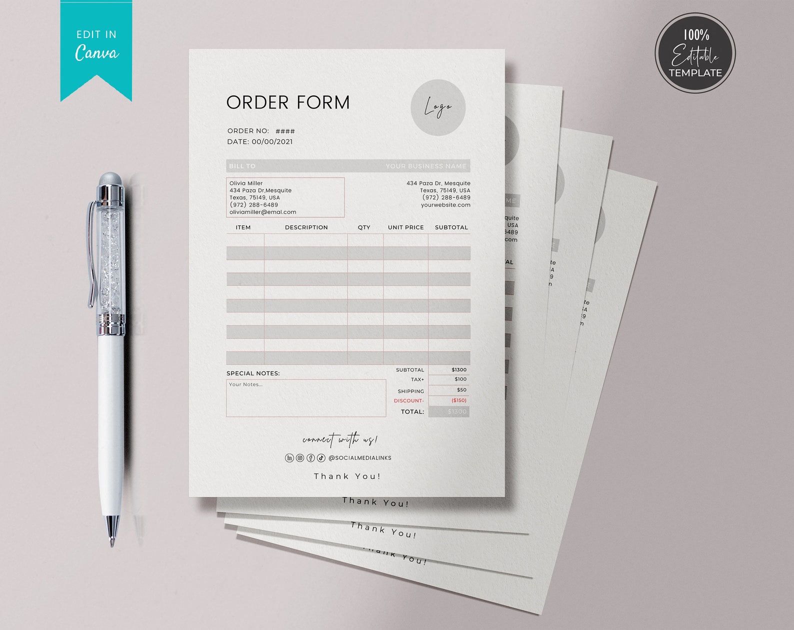 Editable Order Form Template Printable Small Business Order | Etsy