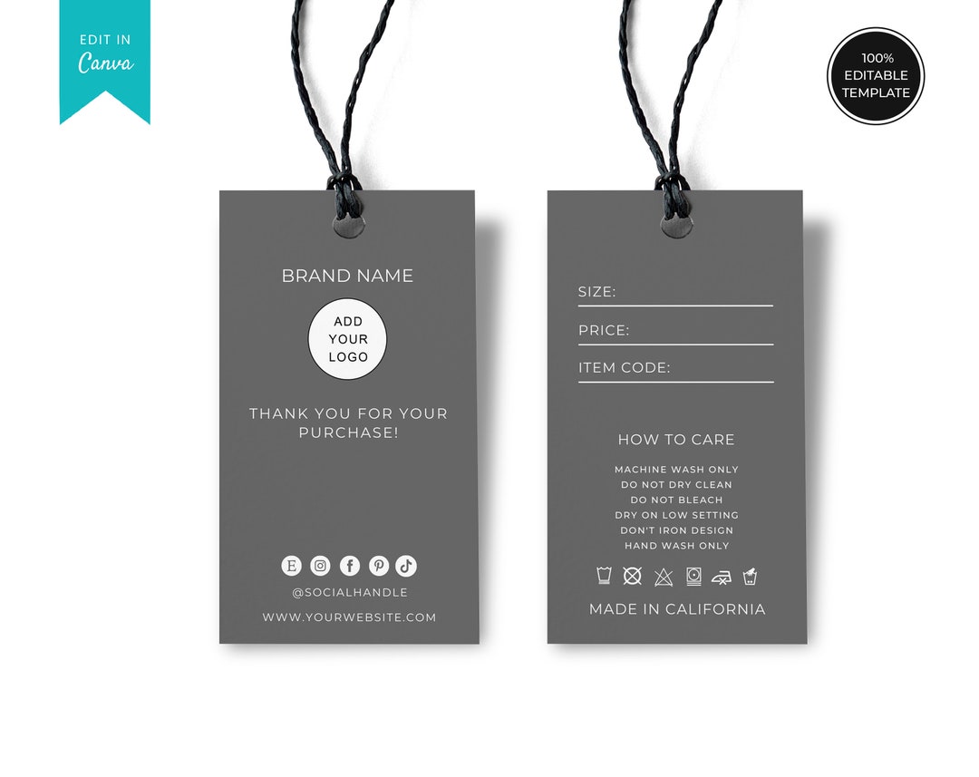 Editable Clothing Hang Tag Printable Custom Clothing Tags - Etsy España