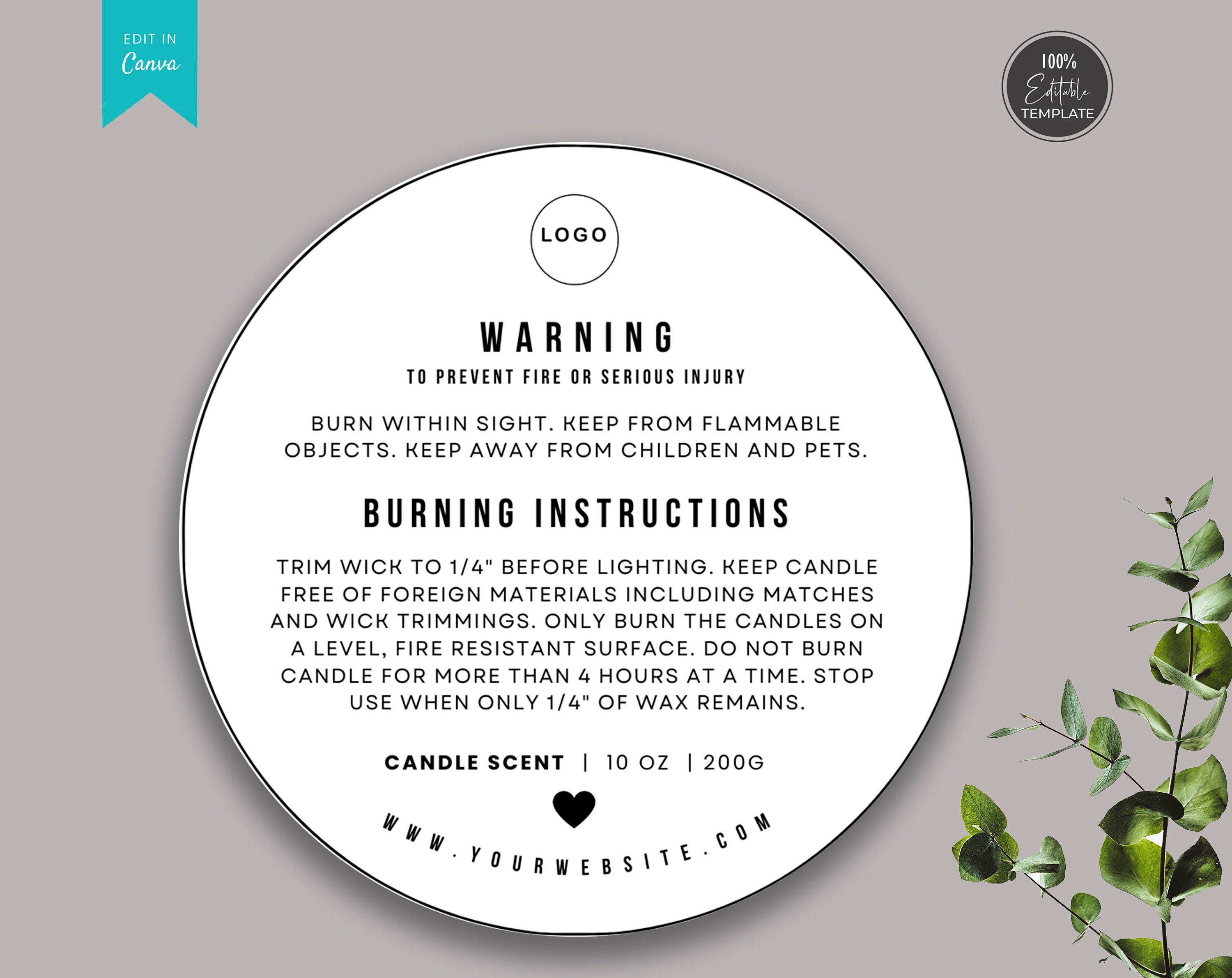 Editable Candle Warning Label Template Candle Safety Label | Etsy Australia