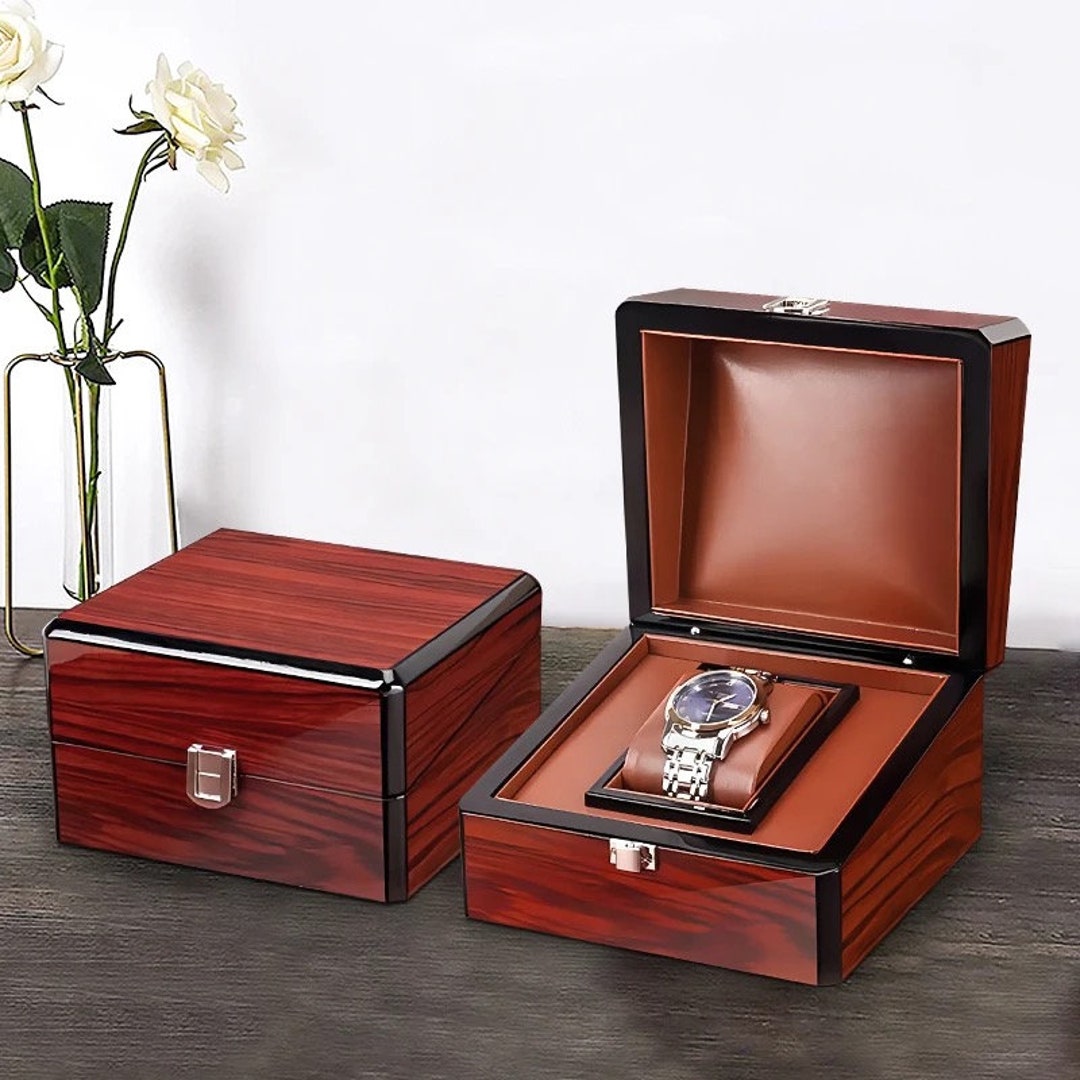Luxury Vintage Brown Wood Single Slot Watch Box PU Leather Storage Gift ...
