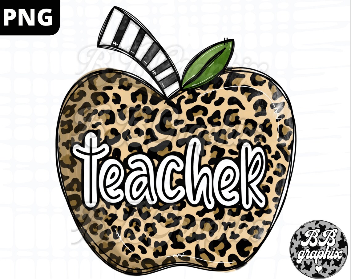 Teacher Apple PNG Cheetah Apple Png Teacher Design - Etsy