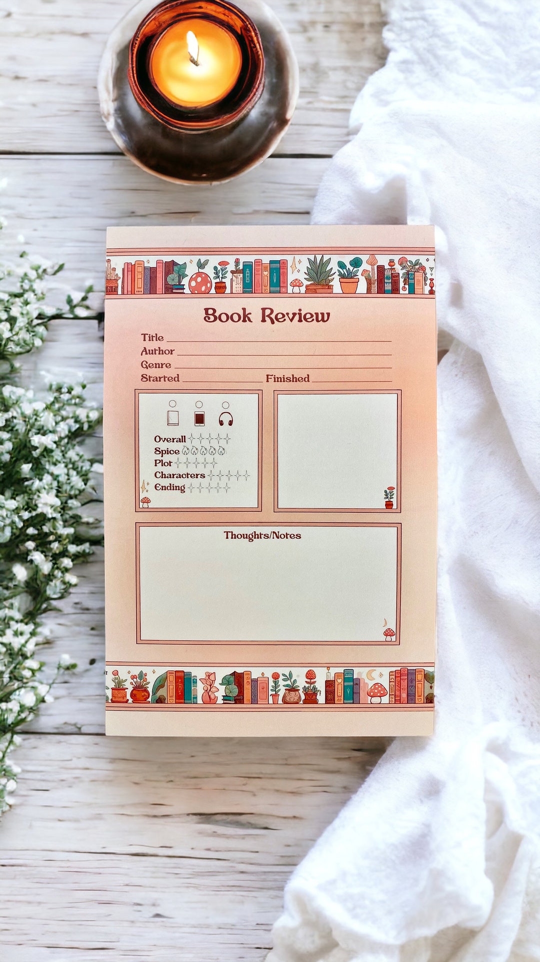 Book Review Notepad 5.5"x8.5" Whimsical Mushroom Reading Notepad ...