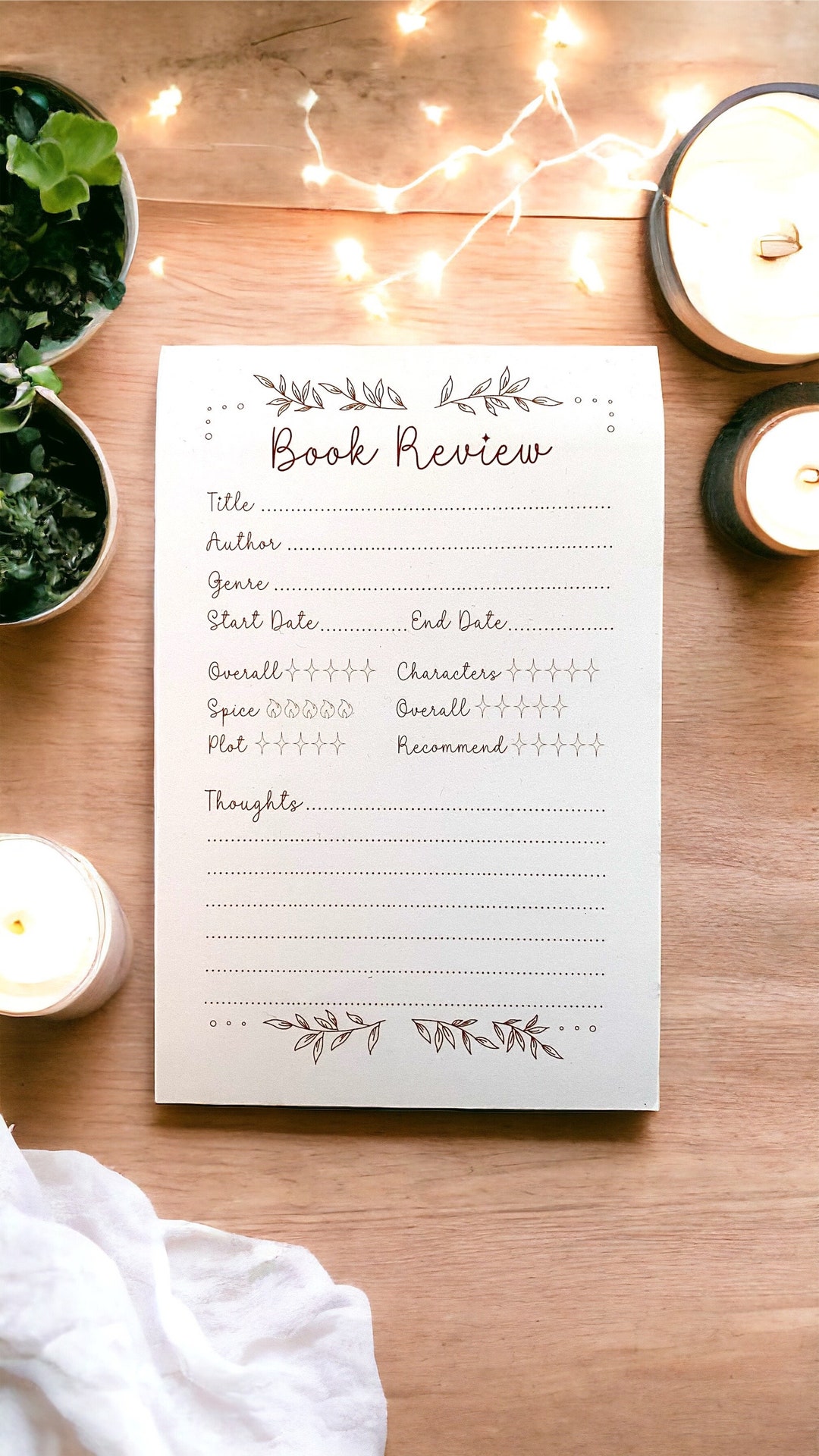 Book Review Sticky Notepad 4x6 Brown and White Reading Notepad Bookish ...