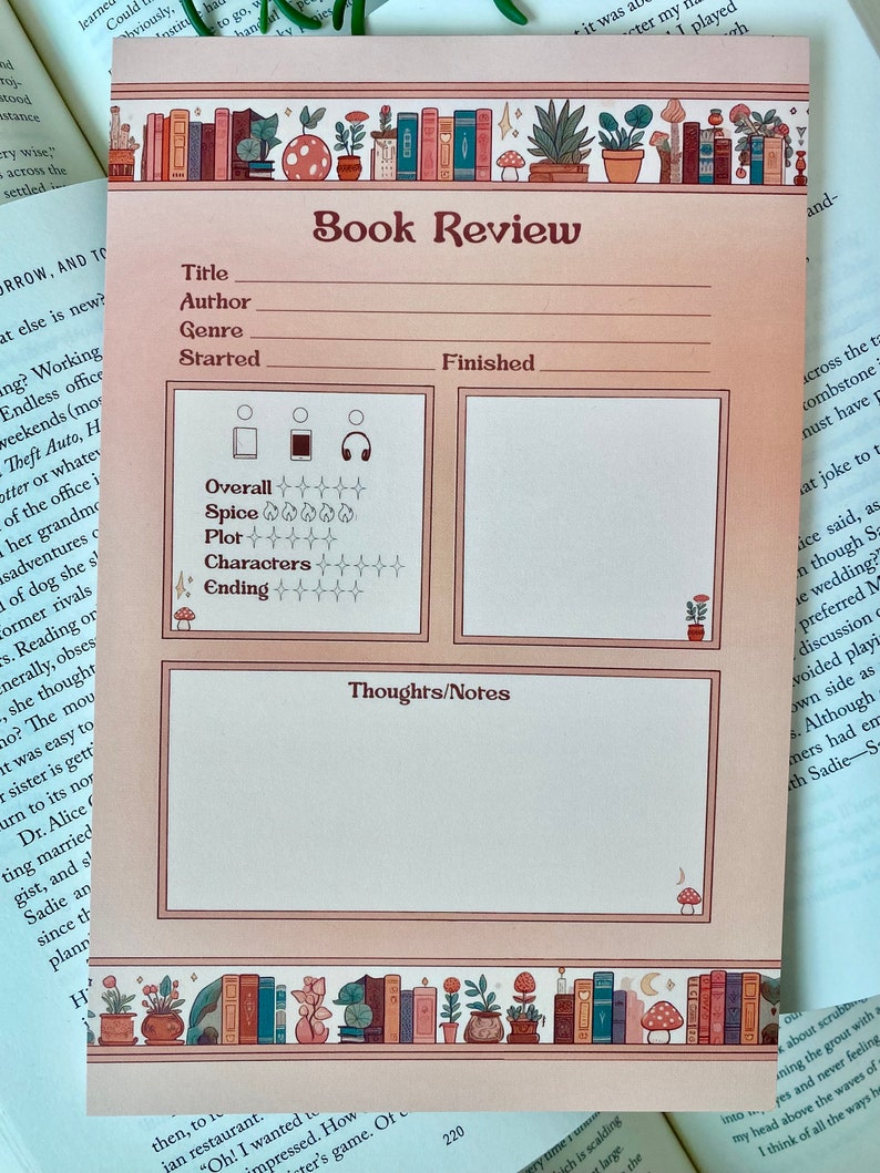 Book Review Notepad 5.5"x8.5" Whimsical Mushroom Reading Notepad ...