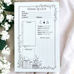 Book Review Notepad 5x8 Reading Notepad Black and White Journal Pages ...