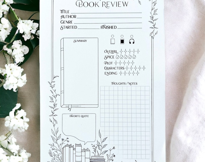 Book Review Notepad 5"x8" Reading Notepad Black and White Journal Pages ...