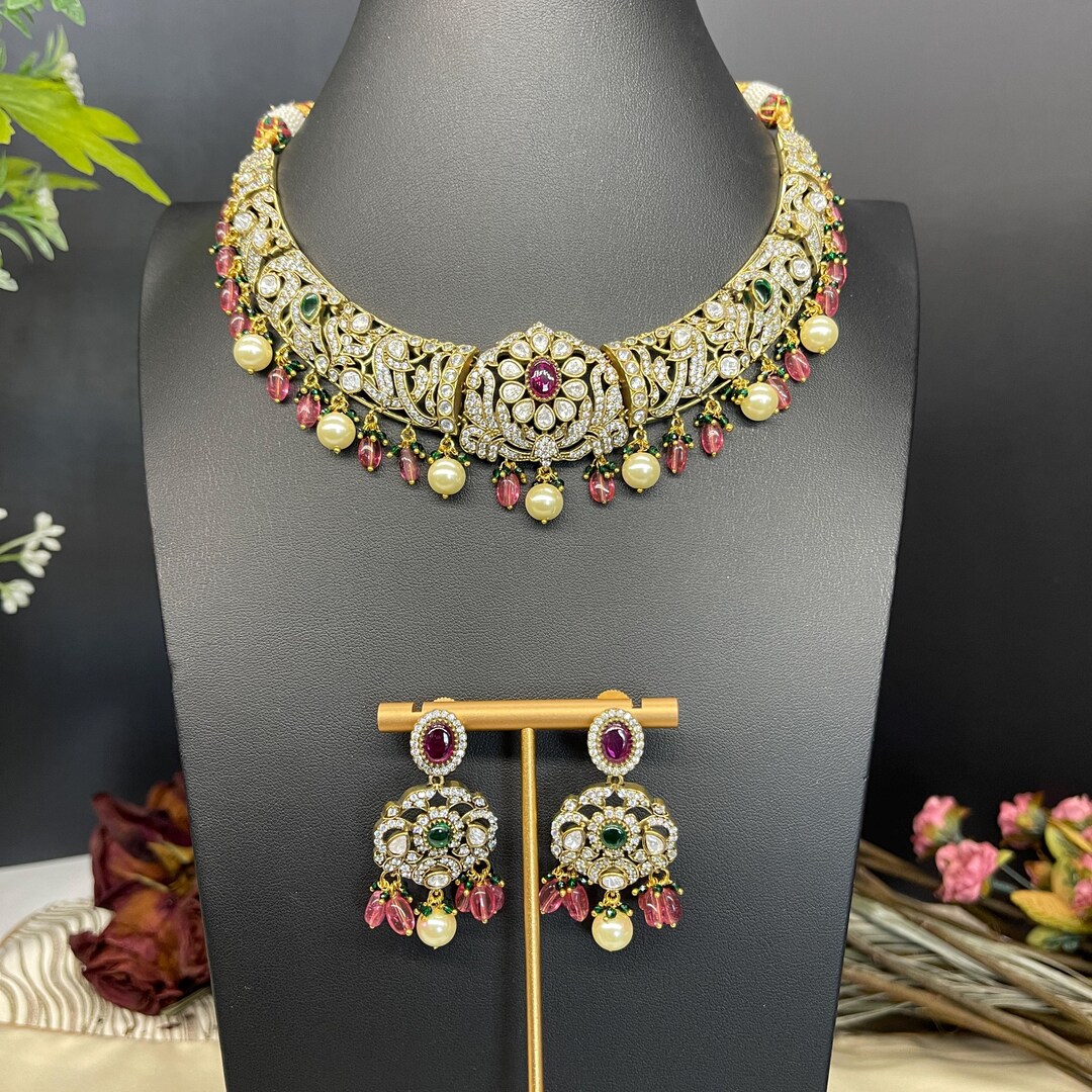 Premium Tyaani Sabyasachi Inspired Moissanite Ruby Pink Emerlald Green ...