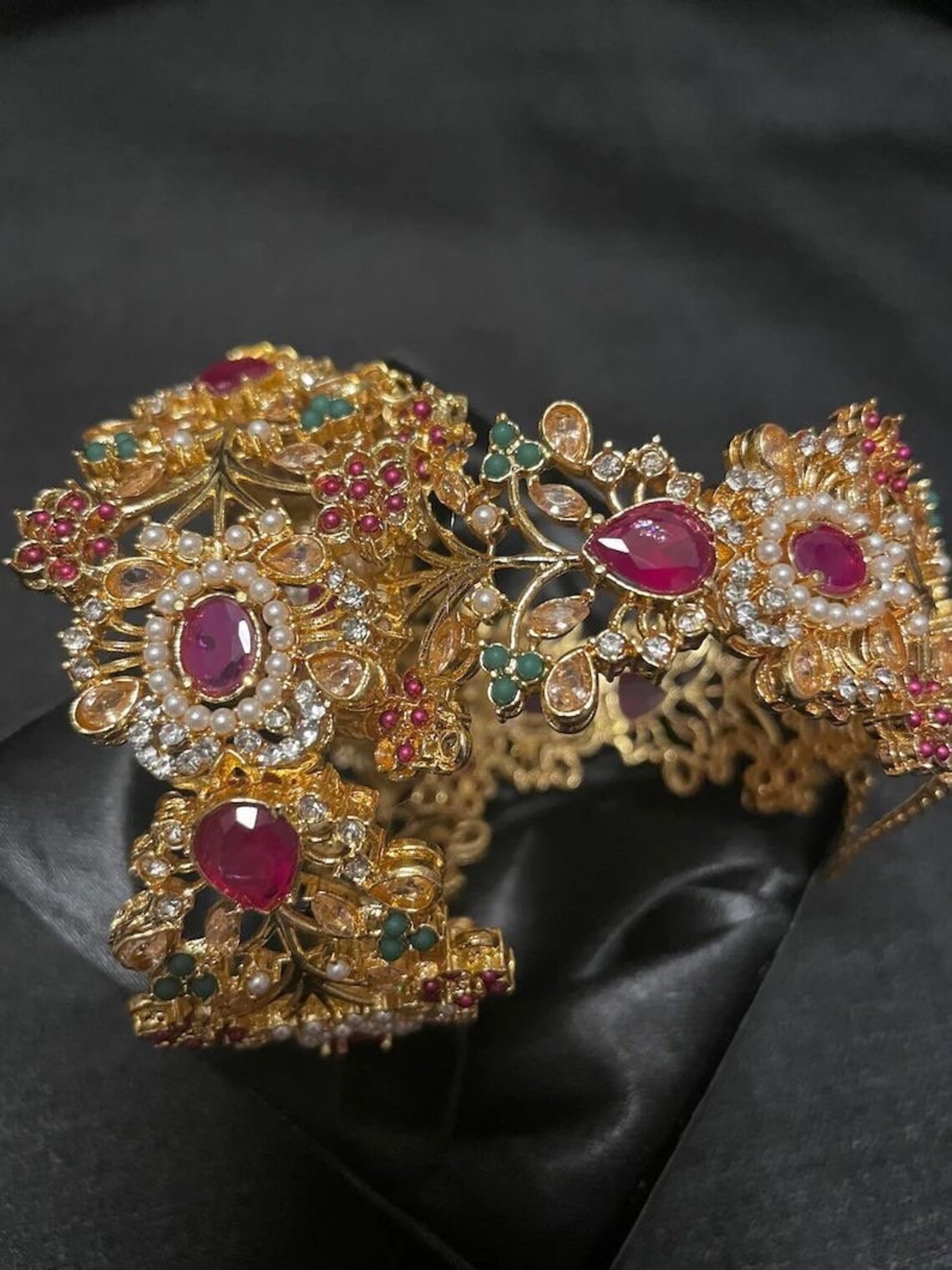 Exquisite Jadau Navratan Multicolor Bangle Pair Set Openable-unparalleled Quality and ...