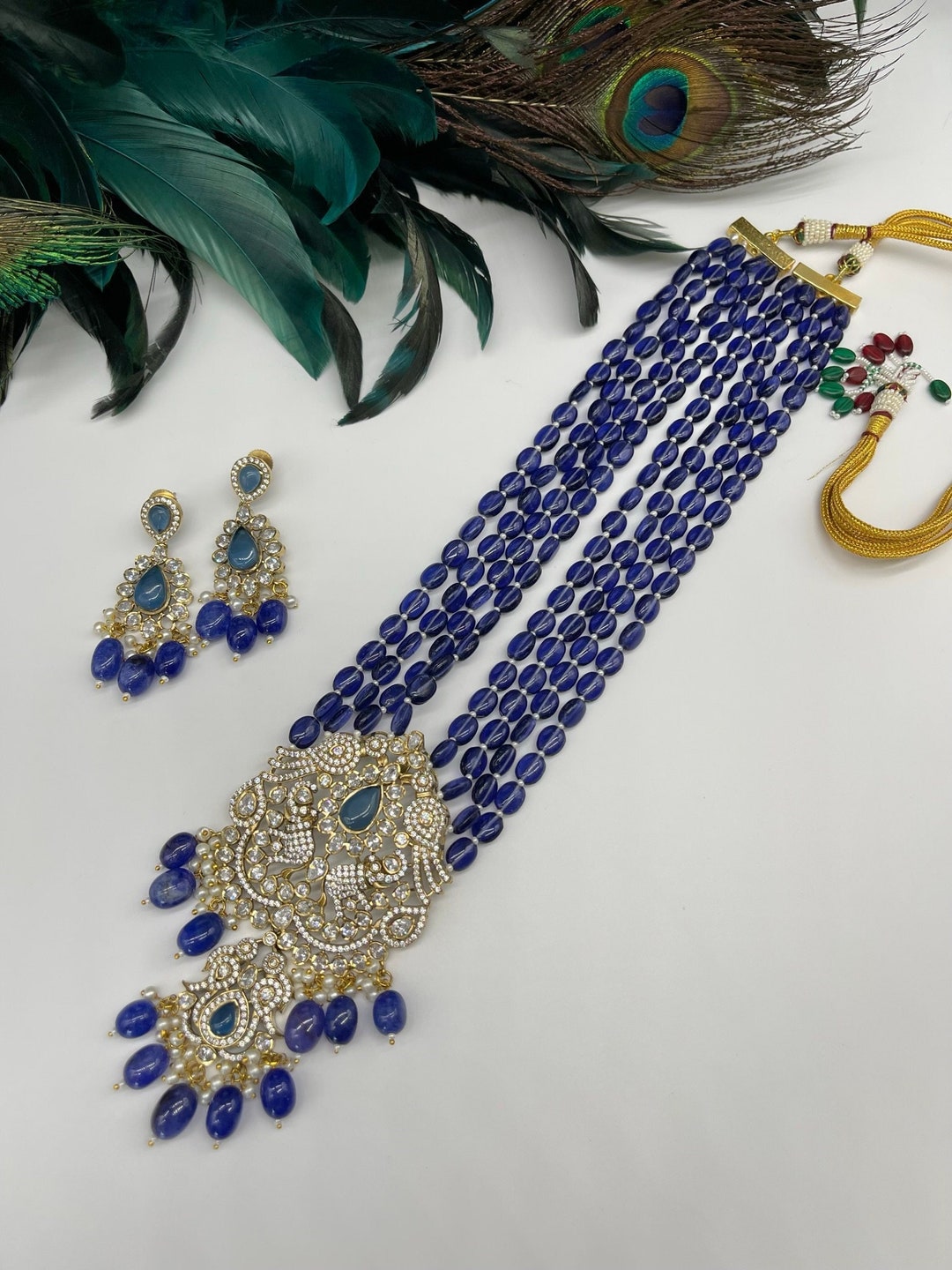 Dual Tone Tyaani Style Moissanite Necklace Set/temple Jewelry/ South ...