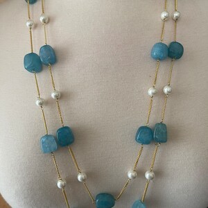 Long, Double Layered Mala With Tumble Stone and Pearl Beads Set/western ...
