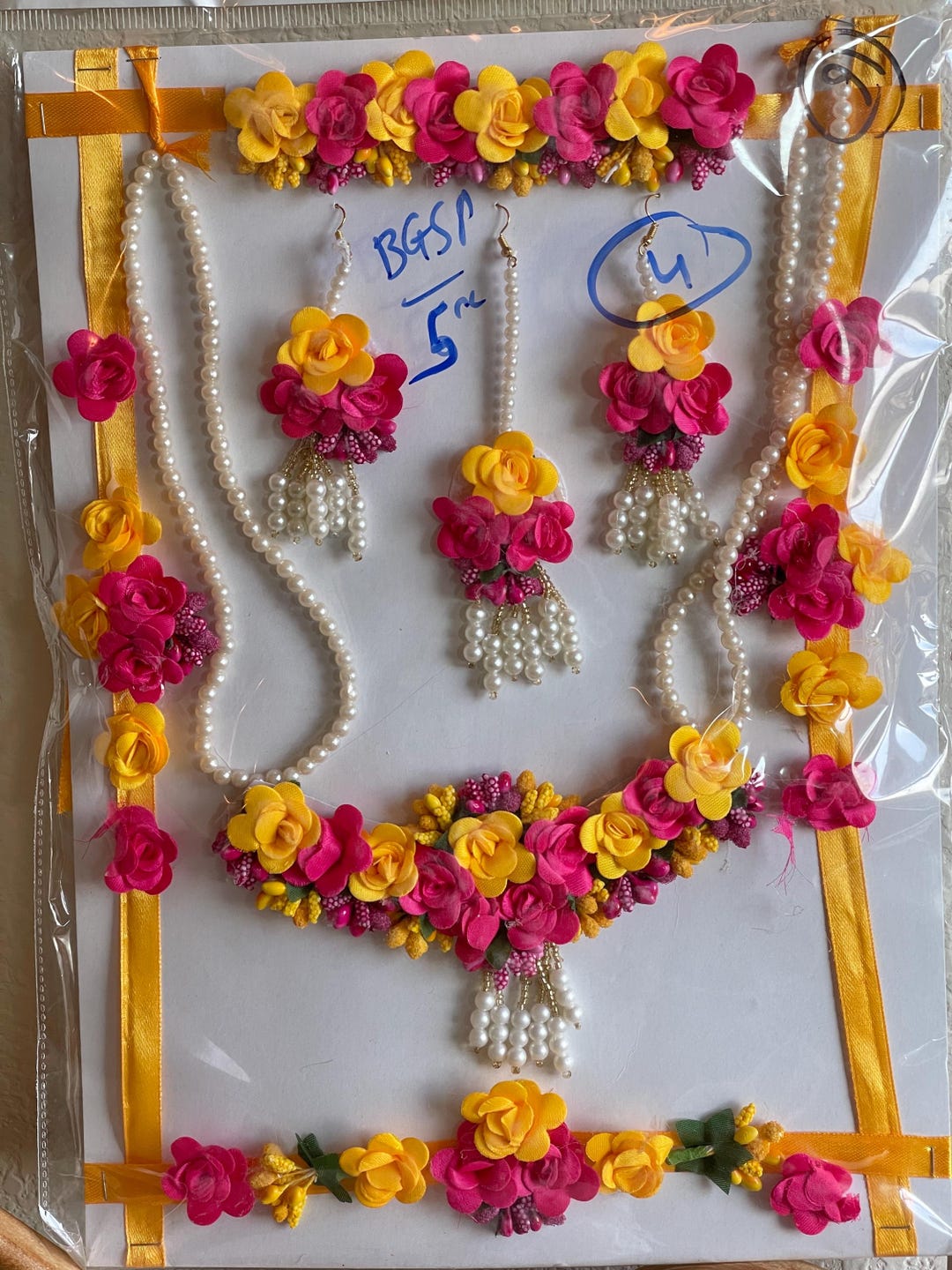 Haldi Mehndi Floral Jewelry Set | Handmade Yellow Flower Necklace ...