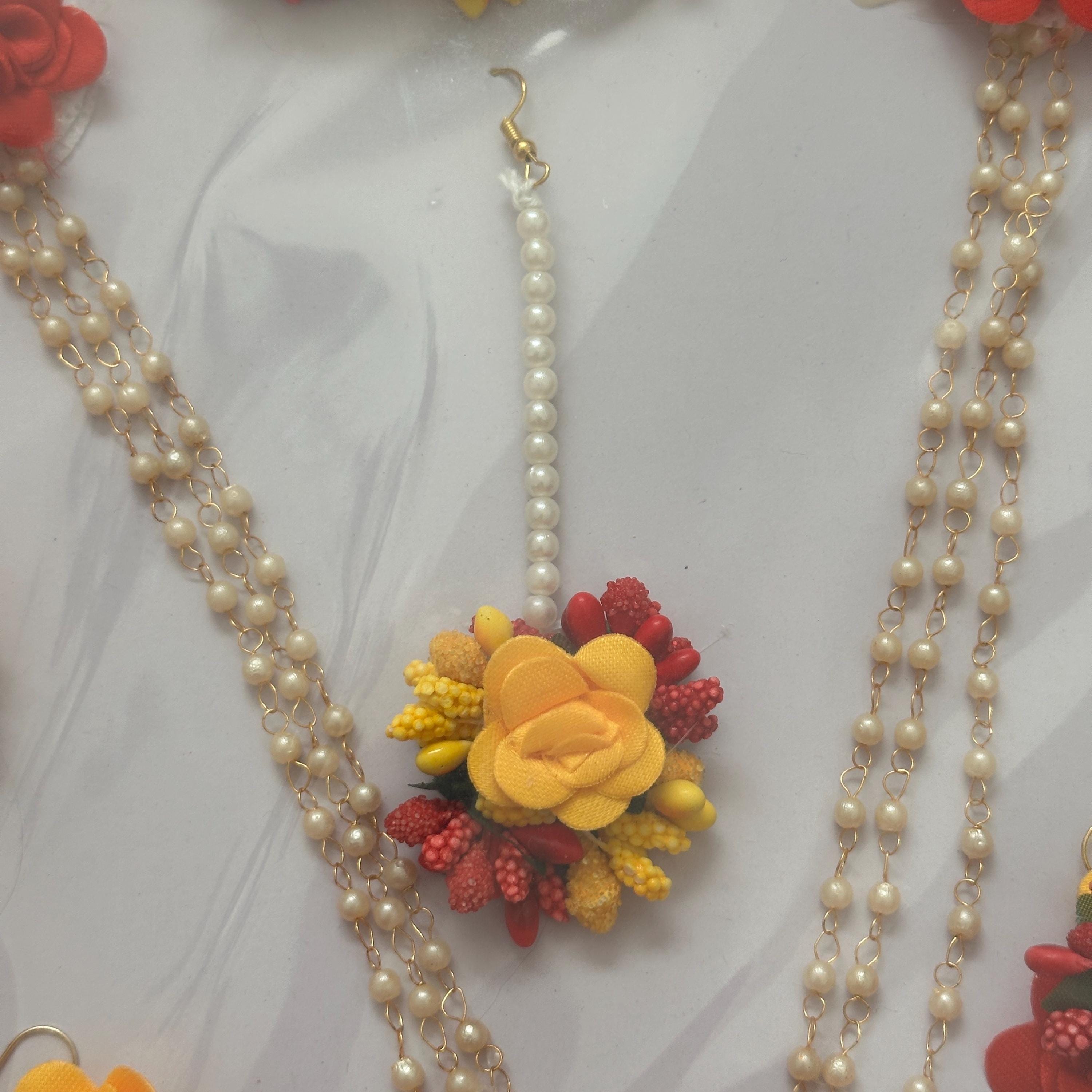 Haldi Mehndi Floral Jewelry Set | Handmade Yellow Flower Necklace ...
