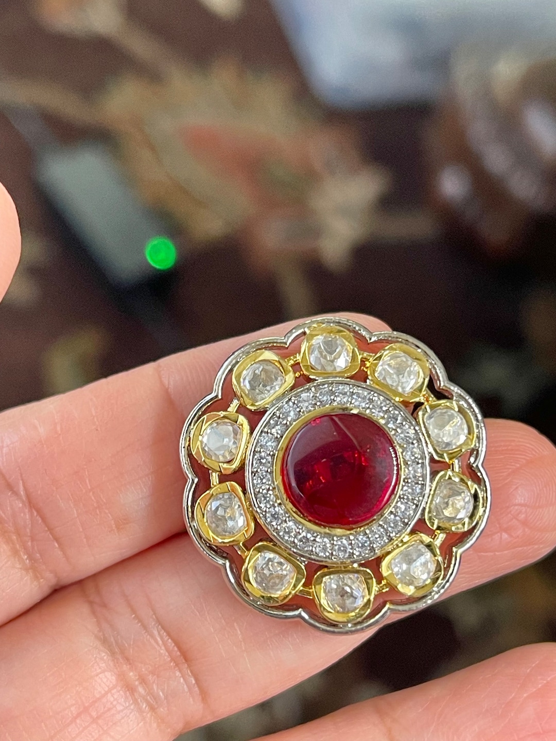 Tyaani Inspired Red Ruby Maroon Stone Ring Uncut Kundan Polki Silver ...