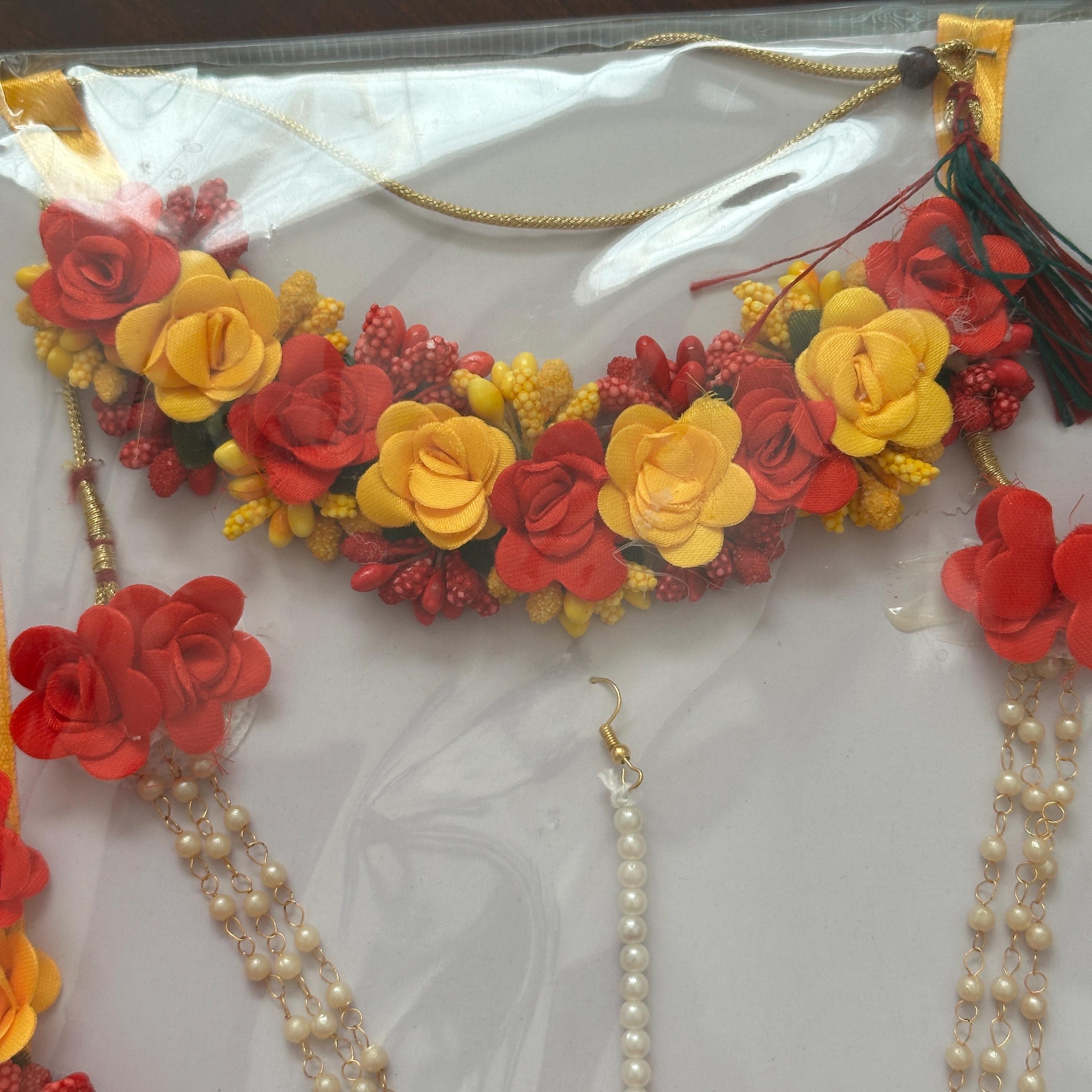 Haldi Mehndi Floral Jewelry Set | Handmade Yellow Flower Necklace ...