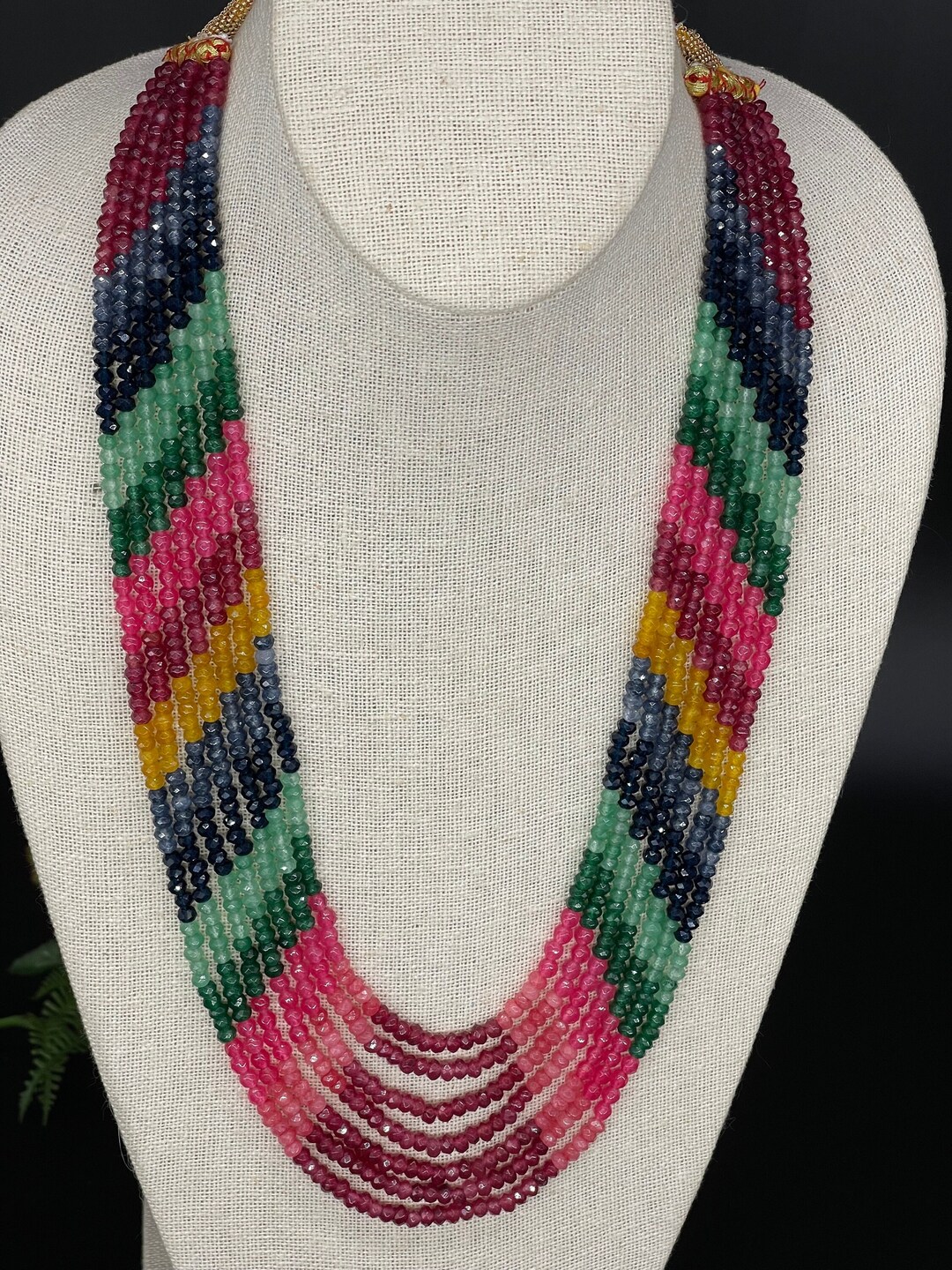 Multilayered Multicolor Ranihaar Necklace/ Ruby Emerald Sapphire Color ...