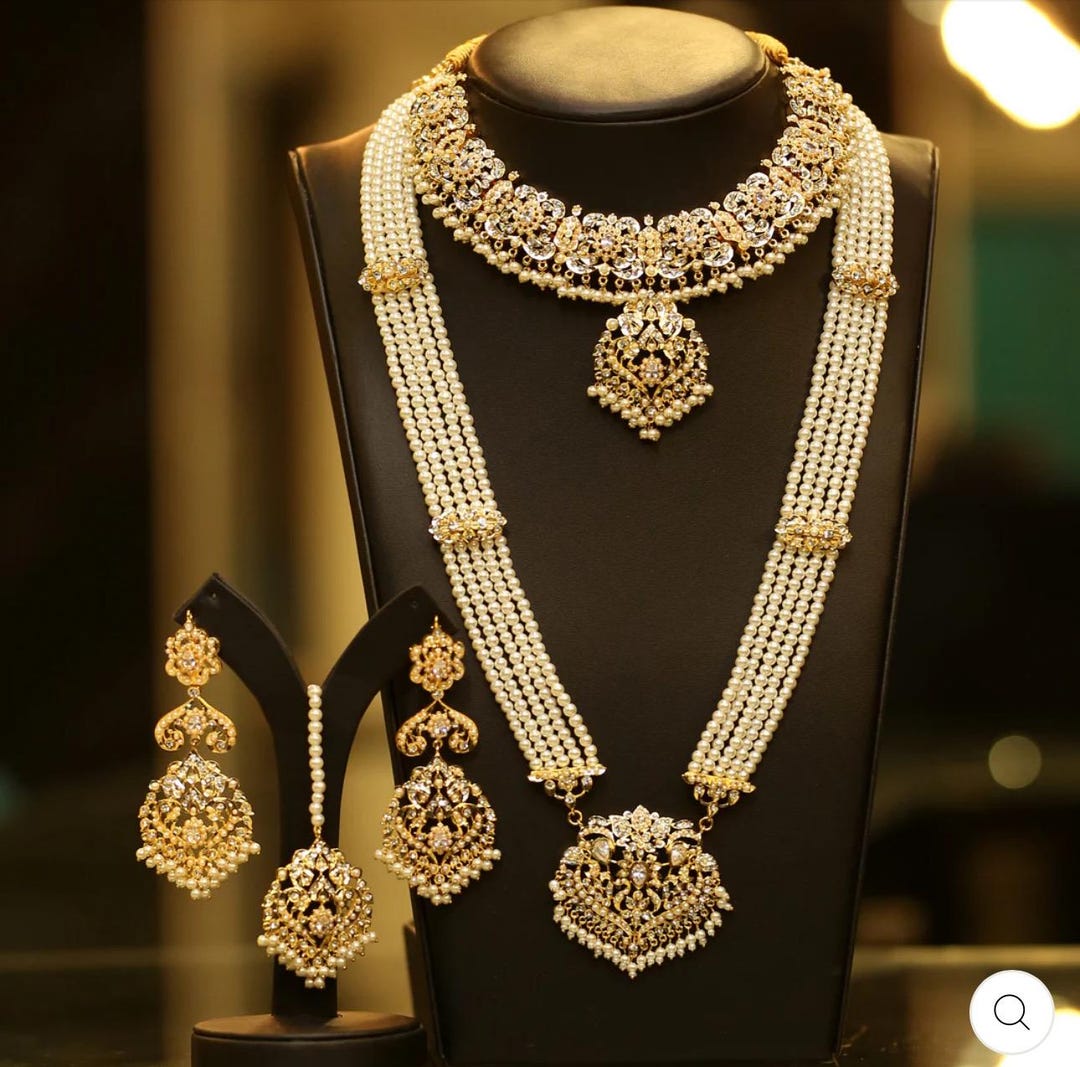 Premium Bridal/wedding Nauratan Jadau Set With Long Ranihaar Necklace ...