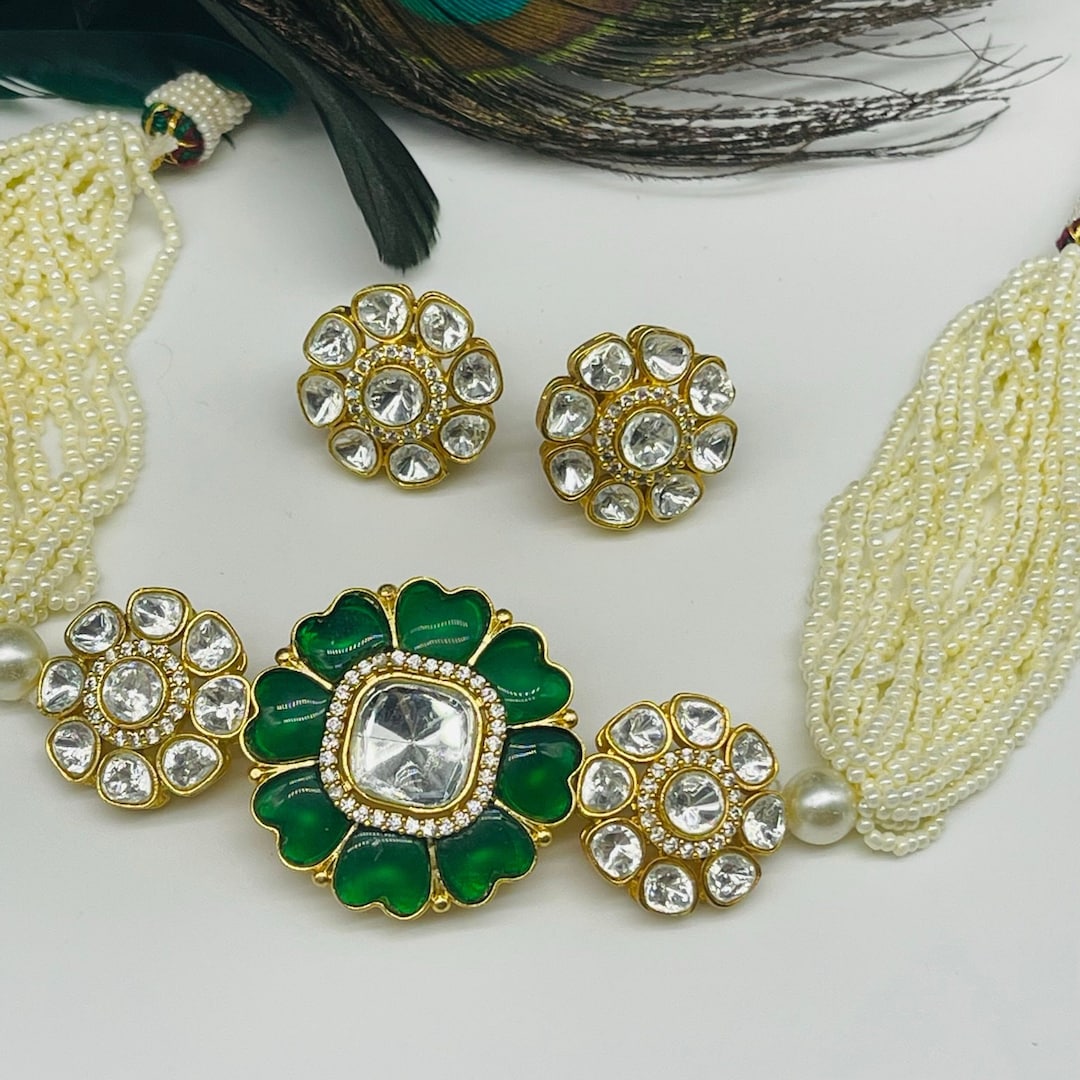 Premium Sabyasachi & Tyaani Inspired Moissanite Kundan With Emerald ...
