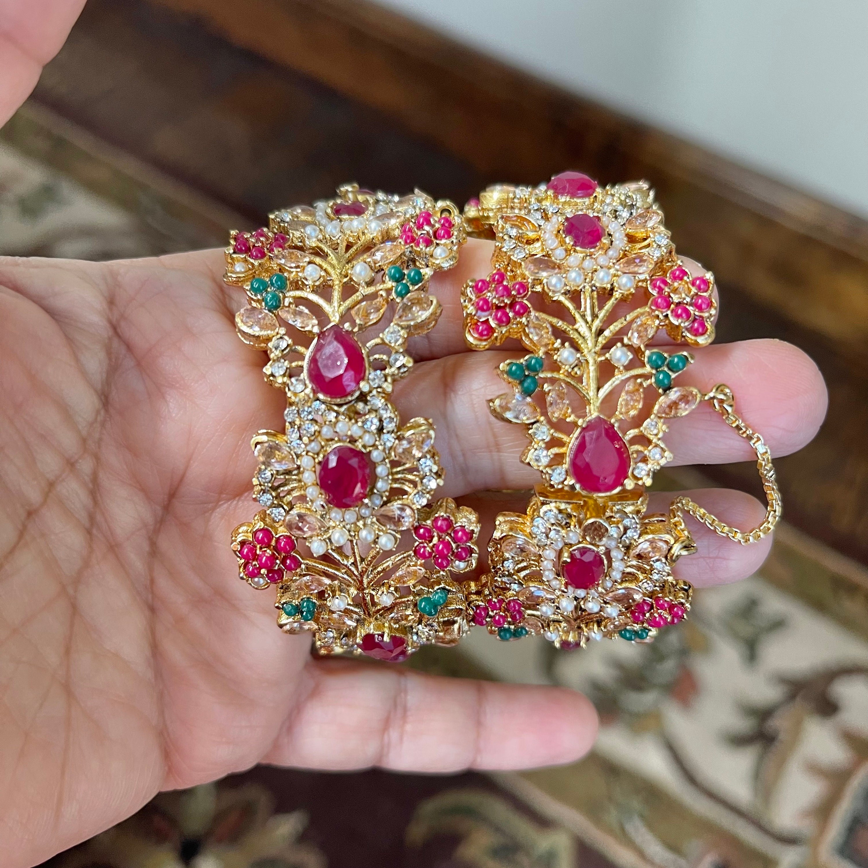 Exquisite Jadau Navratan Multicolor Bangle Pair Set Openable-unparalleled Quality and ...