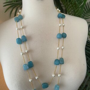 Long, Double Layered Mala With Tumble Stone and Pearl Beads Set/western ...