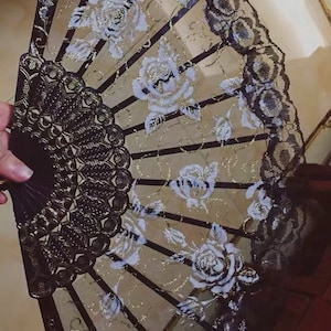 Vintage Styled Lace Rose Flower Fan (10inches), Party Fan, Holding Fan ...