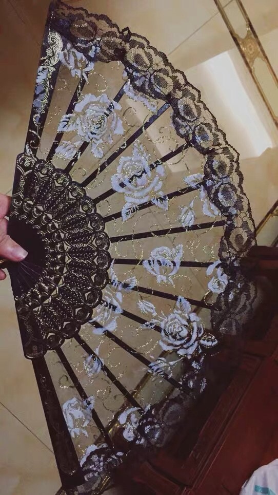 Vintage Styled Lace Rose Flower Fan (10inches), Party Fan, Holding Fan ...