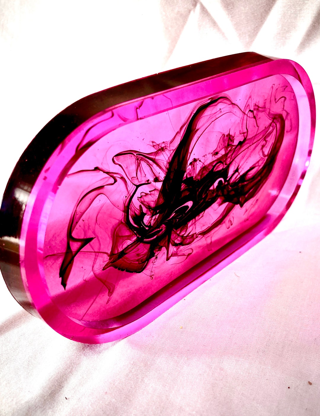 Decorative Rolling Tray, Oval 8 Inch Tray, Red Pink With Handcrafted ...