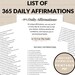List of 365 Affirmations, Affirmations Printable, Positive Affirmations ...