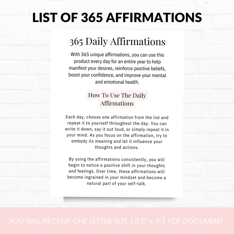 List of 365 Affirmations, Affirmations Printable, Positive Affirmations ...