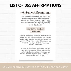 List of 365 Affirmations, Affirmations Printable, Positive Affirmations ...