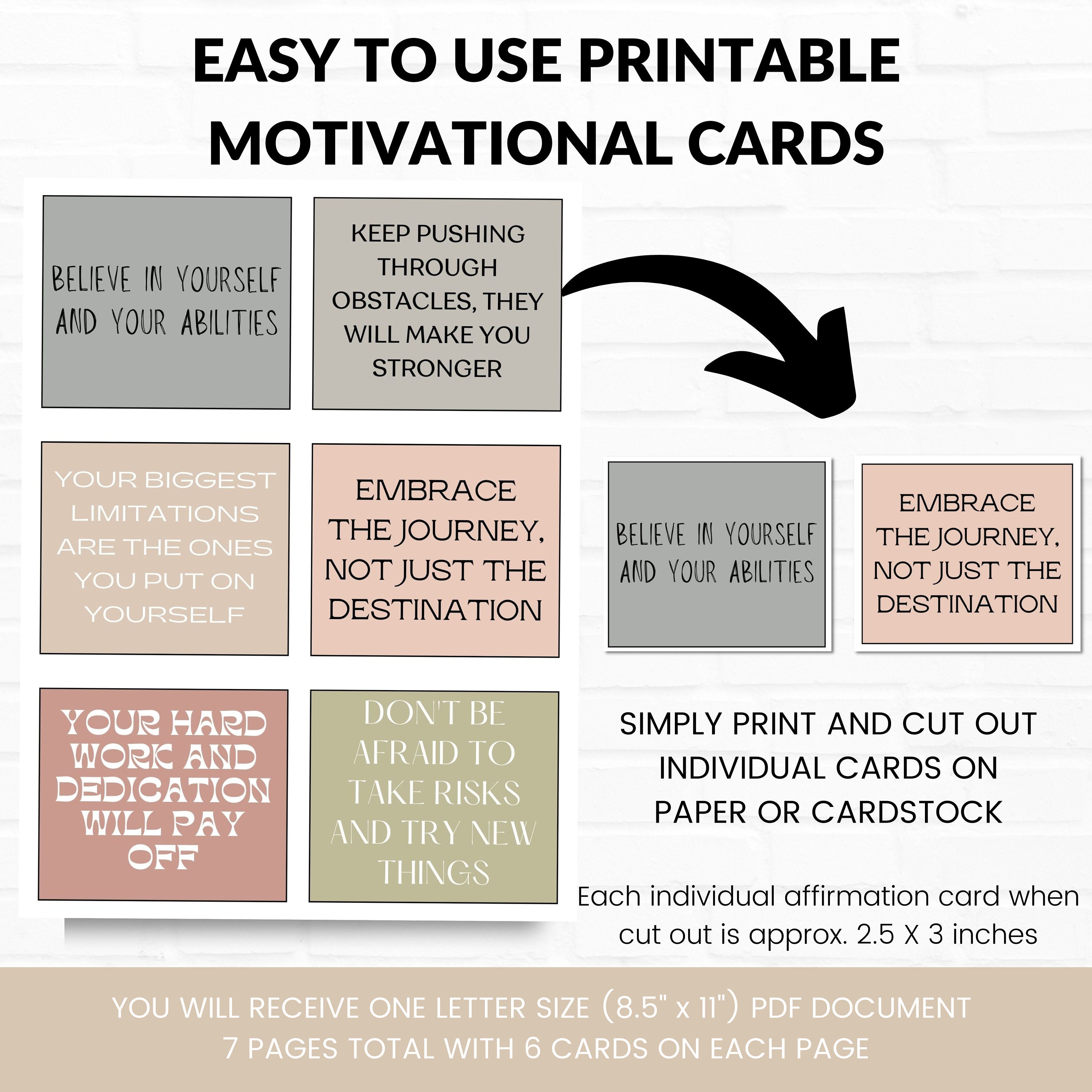 Inspirational Message Cards, Printable Motivational Cards, Mindfulness ...