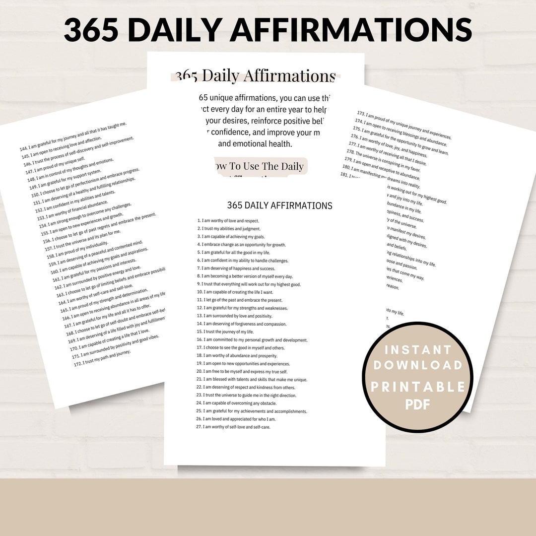List of 365 Affirmations, Affirmations Printable, Positive Affirmations ...