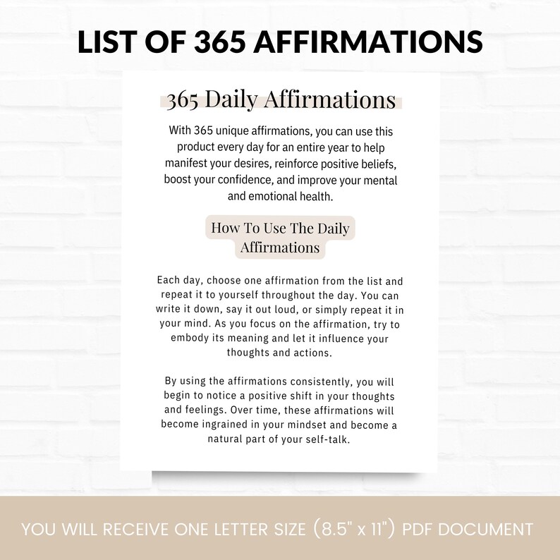 List of 365 Affirmations, Affirmations Printable, Positive Affirmations ...