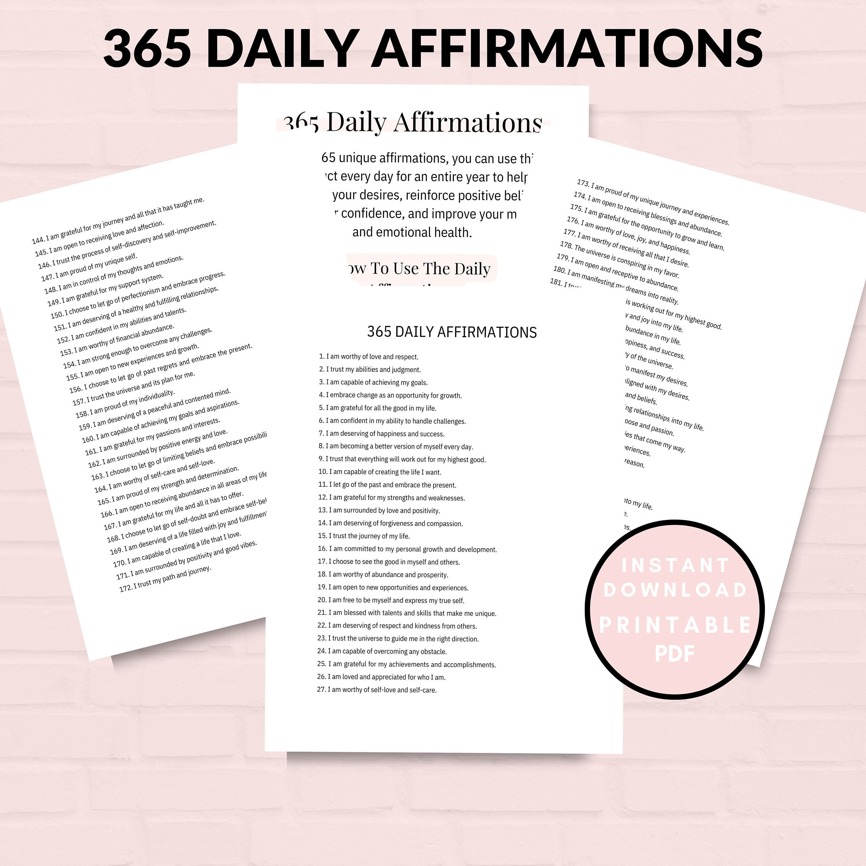List of 365 Affirmations, Affirmations Printable, Positive Affirmations ...