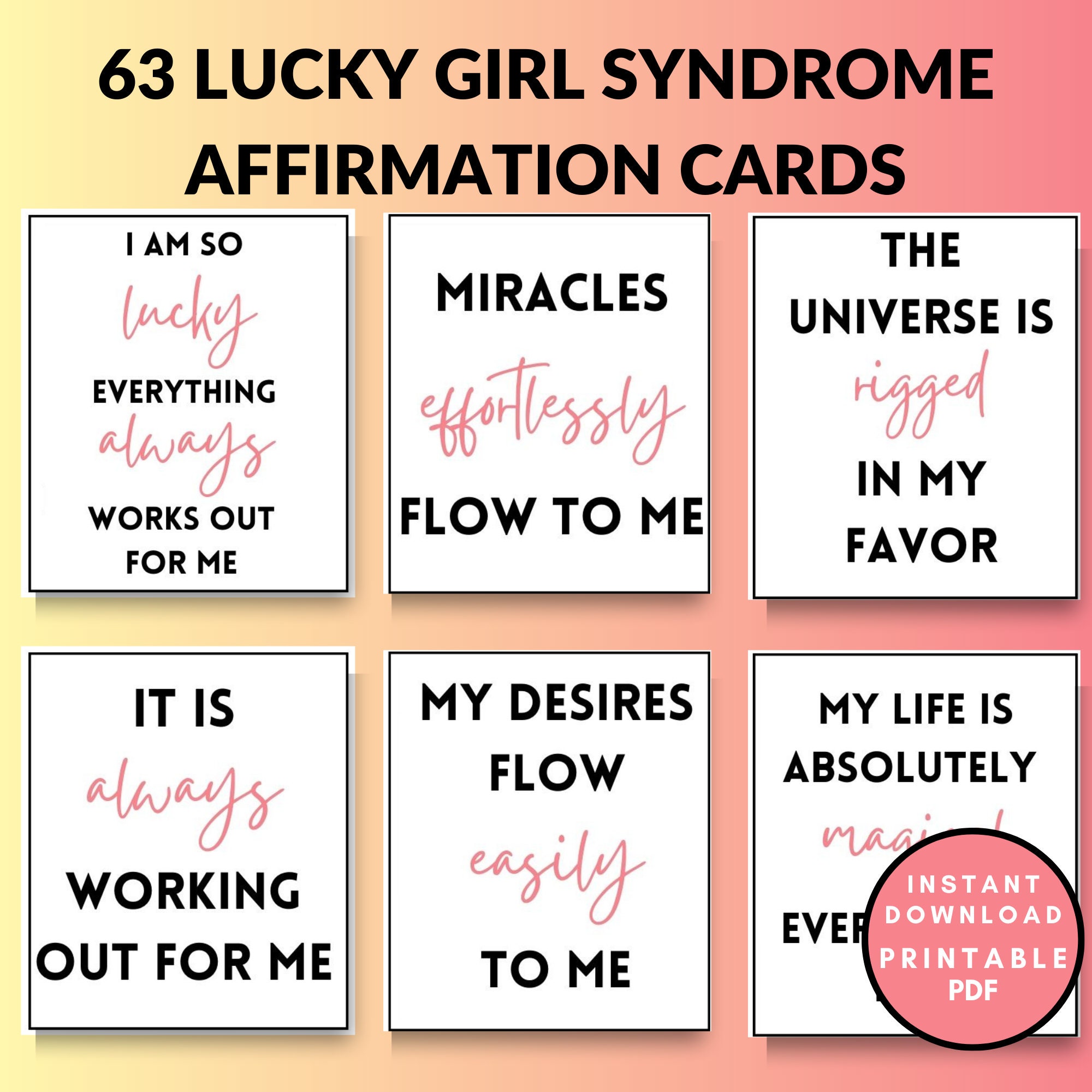 Lucky Girl Syndrome Affirmation Cards Printable, Lucky Girl Syndrome ...