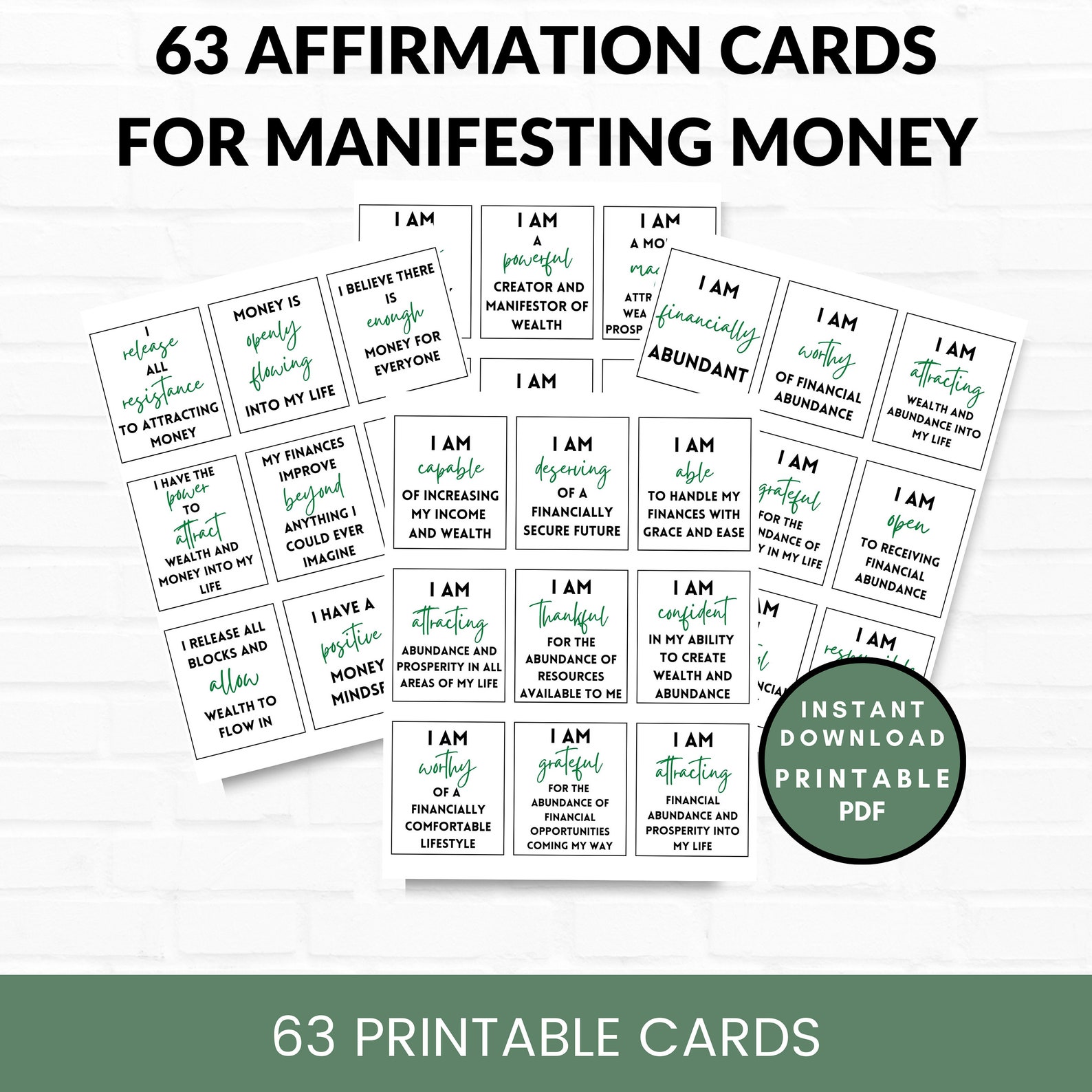 Printable Affirmation Cards for Money, Money Affirmation Cards, Wealth ...