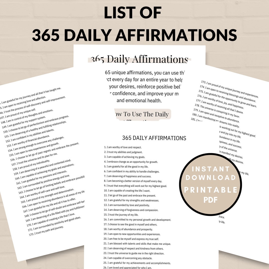 List of 365 Affirmations, Affirmations Printable, Positive Affirmations ...