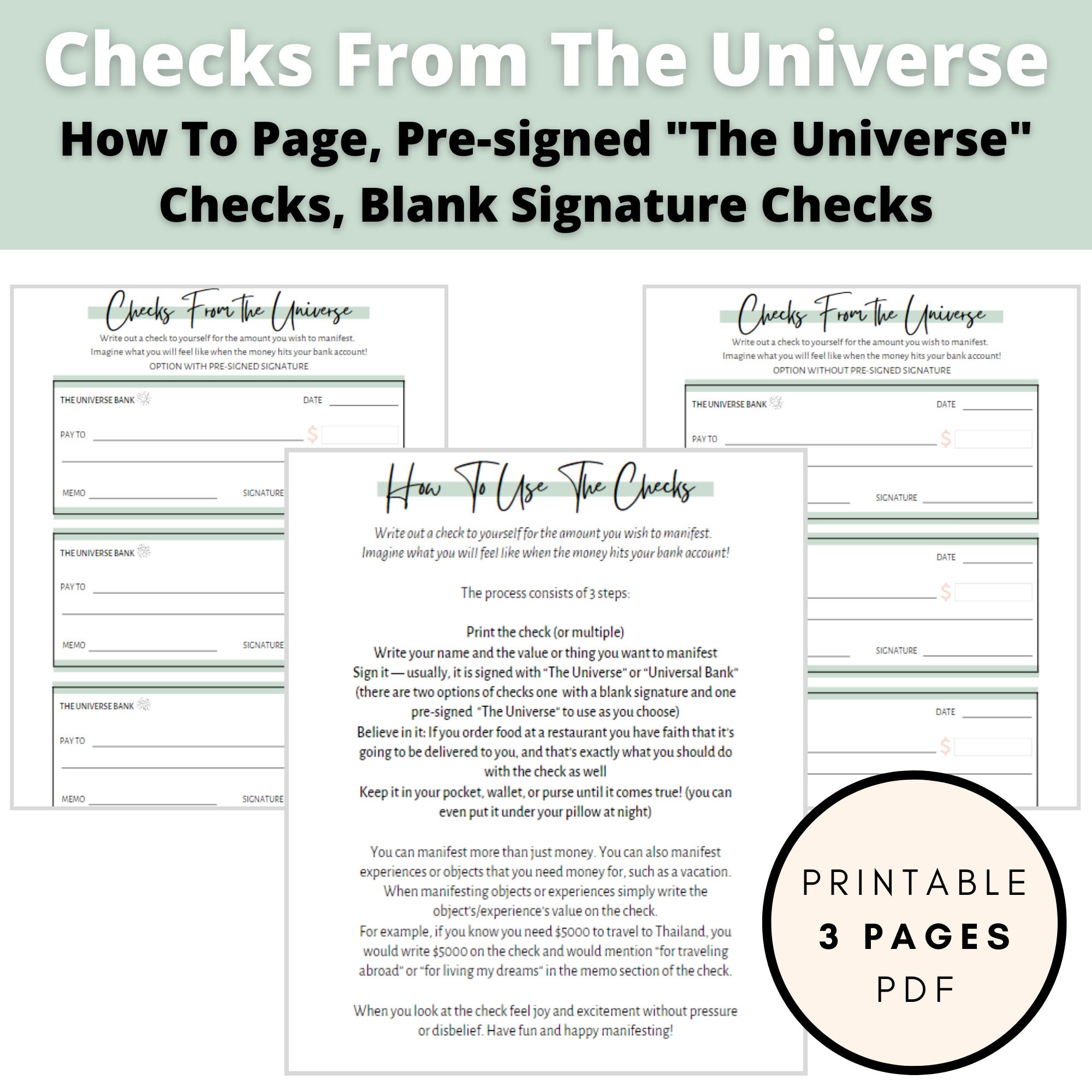 Manifestation Check, Printable Manifesting Check, Blank Manifestation ...