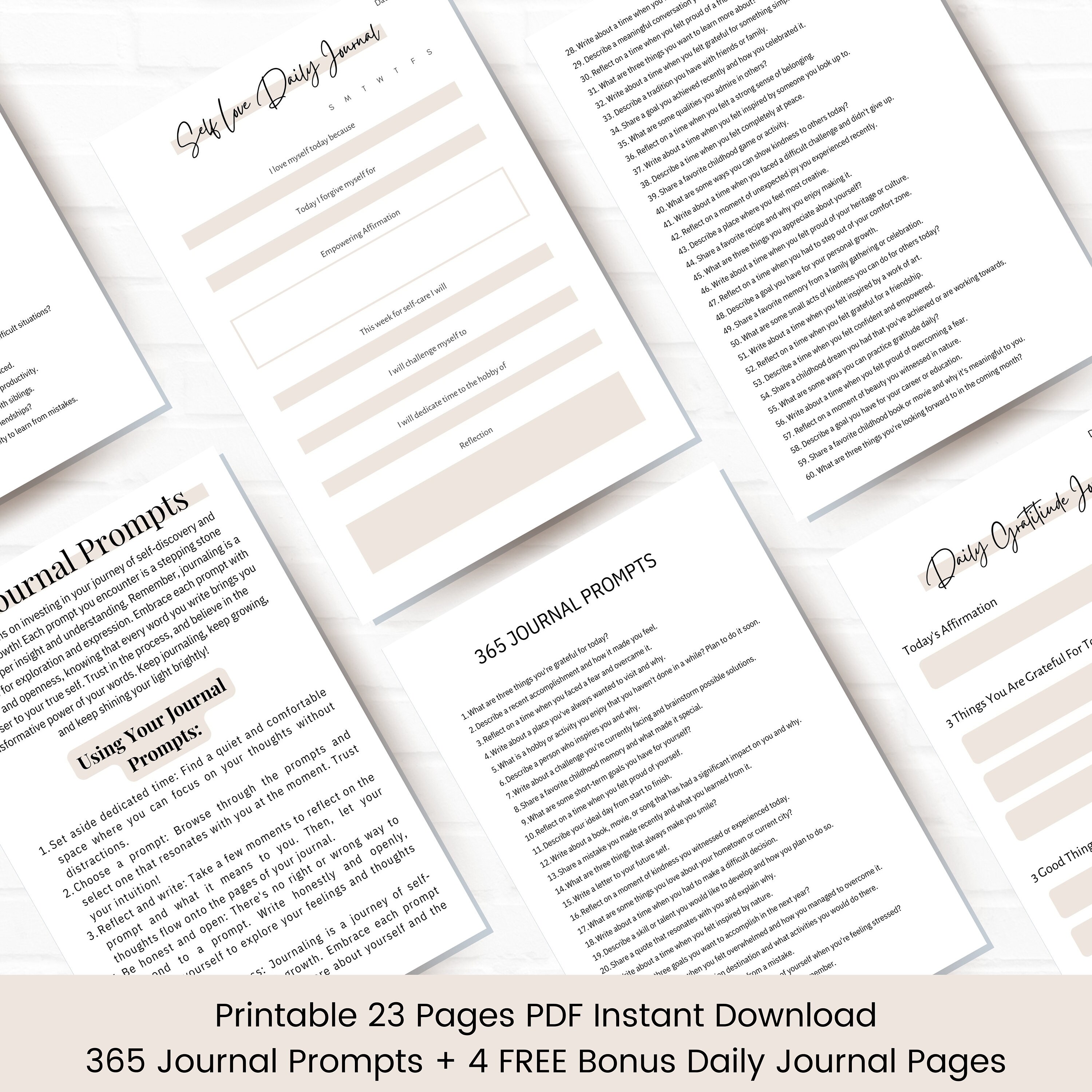 365 Journal Prompts, Printable Journal Pages, Digital Writing Journal ...